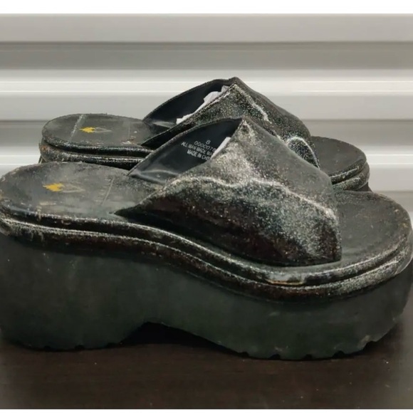 Volatile | Shoes | Vtg Y2k 9s Chunky Platform Black Metallic Sparkle ...